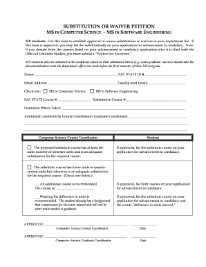 Fillable Online ecs csus SUBSTITUTION OR WAIVER PETITION MS IN COMPUTER ...