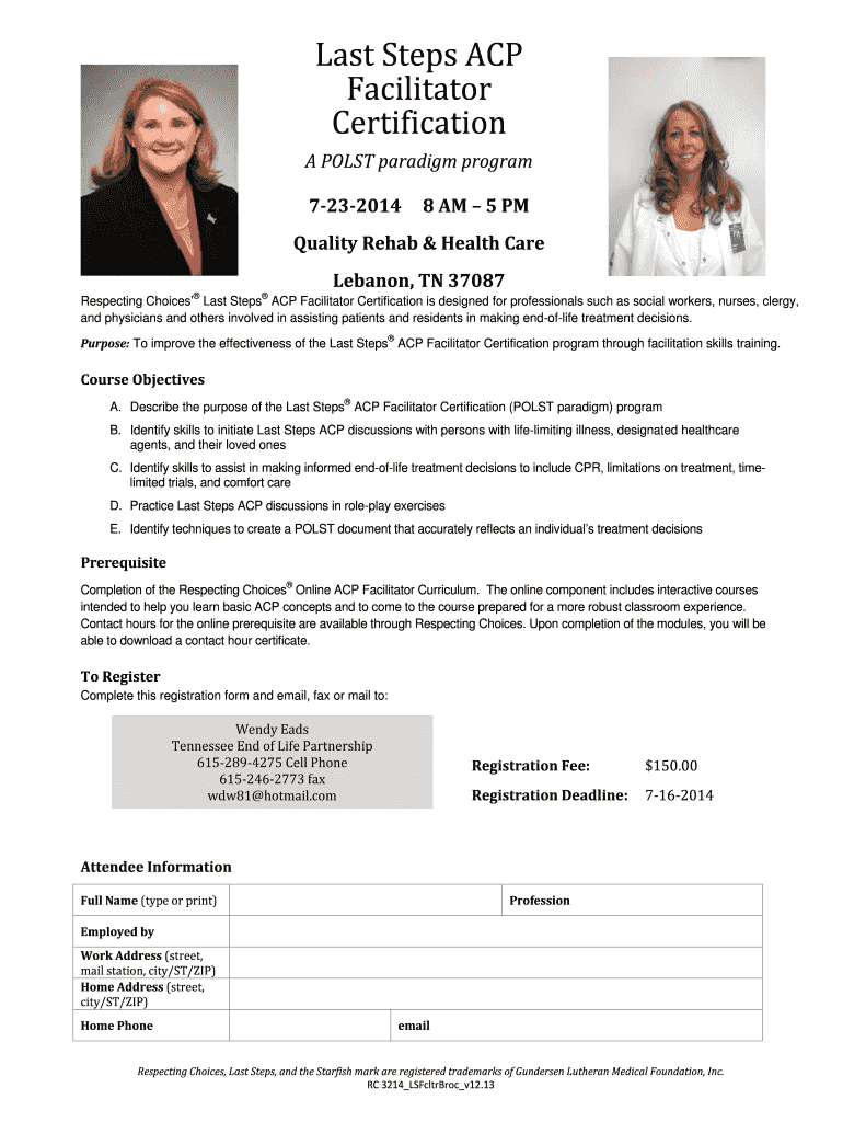 Fillable Online thca LastSteps ACP Facilitator Certification - thca Fax Email Print - pdfFiller