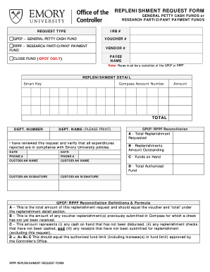 Fillable Online finance emory GENERAL PETTY CASH FUNDS or RESEARCH ...