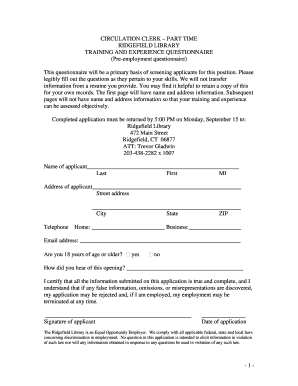 Fillable Online Circulation Clerk Application Fall 2014doc Fax Email Print - pdfFiller