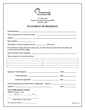 Residence Statement - Fill Online, Printable, Fillable, Blank | pdfFiller