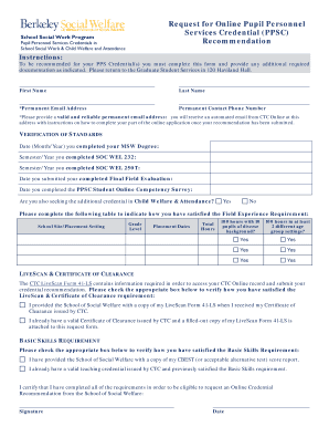 Fillable Online socialwelfare berkeley Request for Online Pupil Personnel Services Credential ...