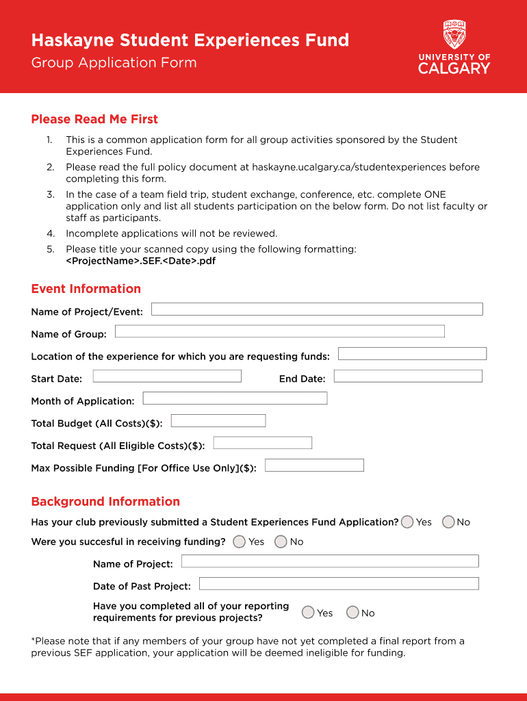 Fillable Online haskayne ucalgary Haskayne Student Experiences Fund Fax Email Print - pdfFiller