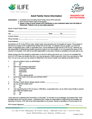 Fillable Online AFH Information Form - iLIFE Financial Management Fax ...