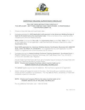 Fillable Online welding CERTIFIED WELDING SUPERVISOR CHECKLIST FOLLOW ...