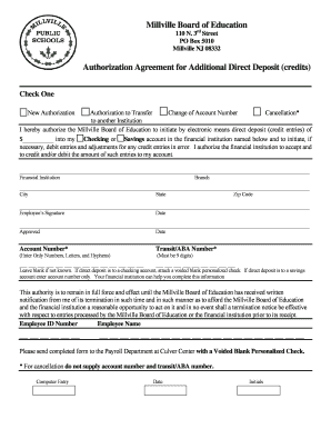 Fillable Online Authorization Agreement for Additional Direct Deposit Fax Email Print - pdfFiller