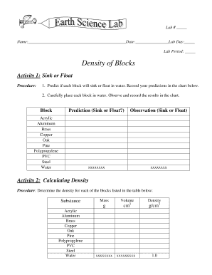 Fillable Online Lab Lab Period Density of Blocks - ntschoolsorg Fax ...