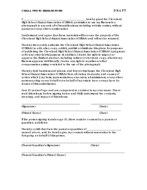 Fillable Online clevelandalumsea CHSAA PHOTO RELEASE FORM D R A F T ...