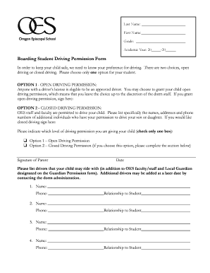 Fillable Online oes Boarding Student Driving Permission Form Fax Email ...