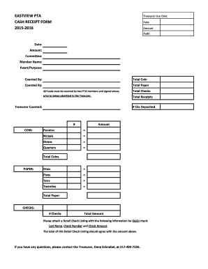 Fillable Online EASTVIEW PTA CASH RECEIPT FORM 2015-2016 Fax Email ...