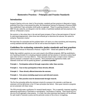 Fillable Online Restorative Practices Principles and Practice Standards ...