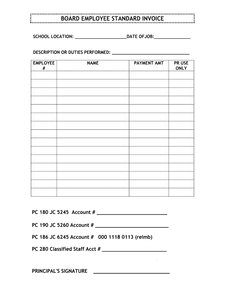 Fillable Online BOARD EMPLOYEE STANDARD INVOICE - Warren County Public ...