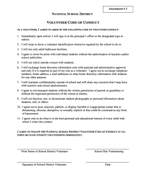 Fillable Online VOLUNTEER CODE OF CONDUCT - National School District ...