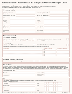 Fillable Online Withdrawal Form for Unit TrustOEIC ISA holdings with ...
