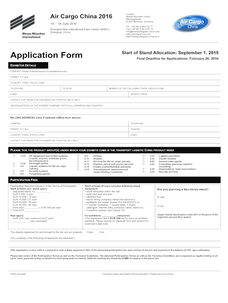 Fillable Online fs-media nmm Application Form Start of Stand Allocation September 1 2015 Fax ...