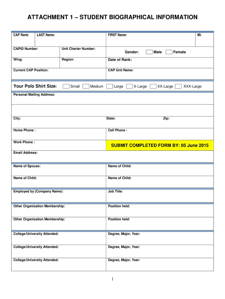 Fillable Online sercap ATTACHMENT 1 STUDENT BIOGRAPHICAL INFORMATION ...