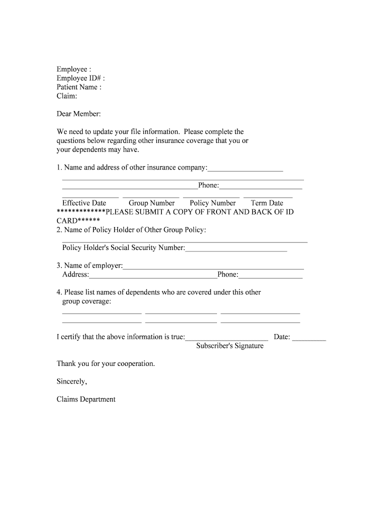 Fillable Online lineco EMPLOYEE COB QUESTIONAIREdoc Fax Email Print ...