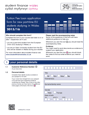 Fillable Online Tuition Fee Loan application form for new part-time EU Fax Email Print - pdfFiller