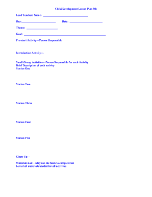 Fillable Online Child Development Lesson Plan 5th Lead Teachers Name ...