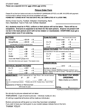 Fillable Online bggoldenbears STUDENT NAME Please use a separate form ...