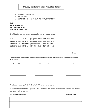 Fillable Online Privacy Act Information Provided Below - aluarmymil Fax ...