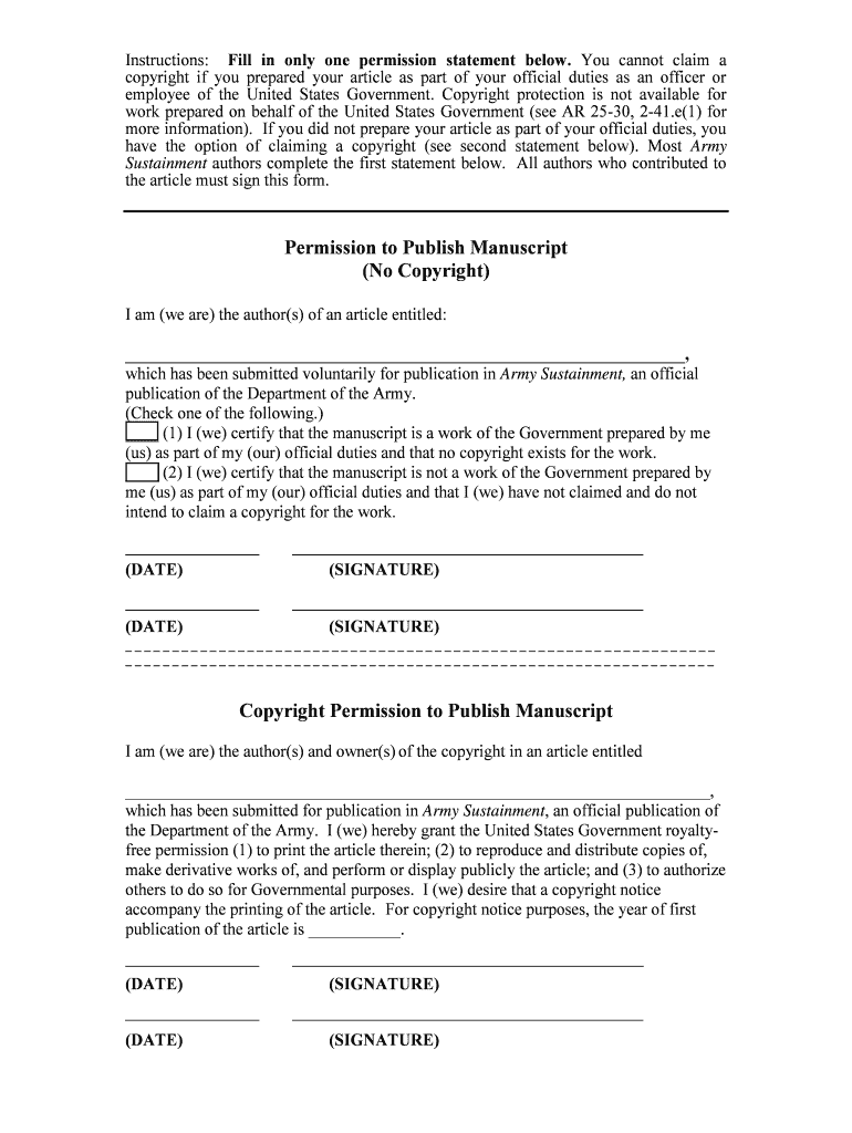 Fillable Online Permission to Publish Manuscript No Copyright Fax Email Print - pdfFiller