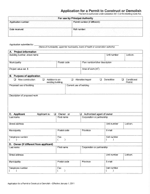 Fillable Online Application for a Permit to Gonstruct or Demolish This form is authorized ...