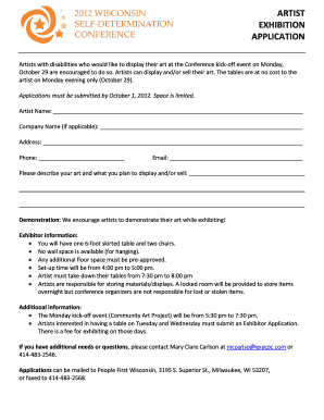 Fillable Online ARTIST EXHIBITION APPLICATION Fax Email Print - pdfFiller
