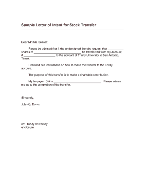 Fillable Online Sample Letter of Intent for Stock Transfer Fax Email ...