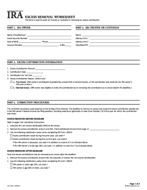 Fillable Online 123 IRA Excess Removal Worksheet 32014 - COR Clearing ...