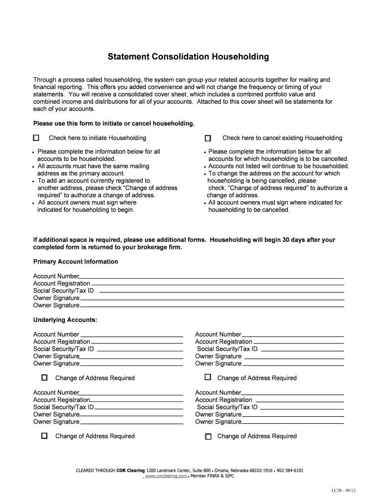 Fillable Online Statement Consolidation Householding - COR Clearing Fax ...