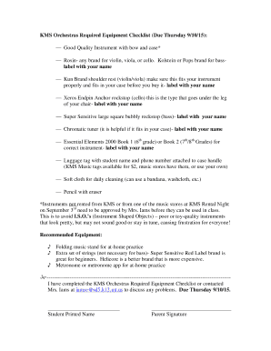 Fillable Online KMS Orchestras Required Equipment Checklist Due ...