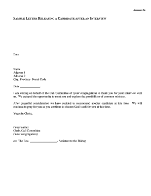 Fillable Online easternsynod APPENDIX 8E SAMPLE LETTER RELEASING A ...