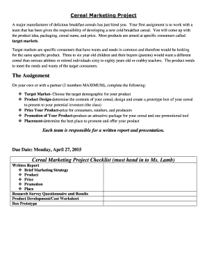 Fillable Online Cereal Marketing Project Fax Email Print - pdfFiller