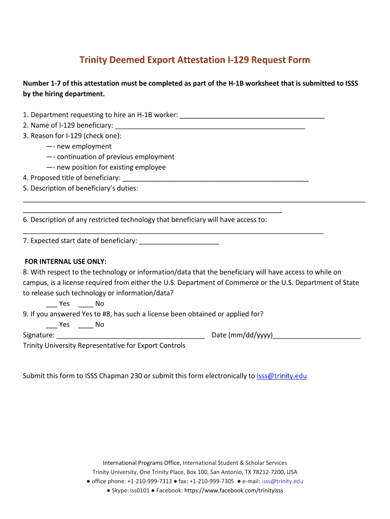 Fillable Online inside trinity Trinity Deemed Export Attestation I-129 ...