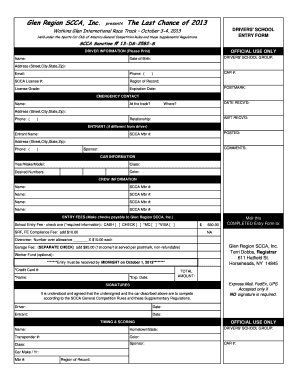 Fillable Online glen-scca DRIVERS' SCHOOL Fax Email Print - pdfFiller