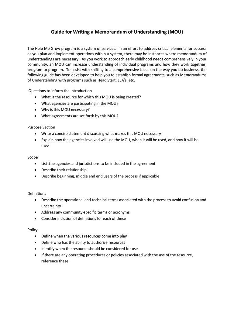 Fillable Online Guide for Writing a Memorandum of Understanding MOU Fax ...