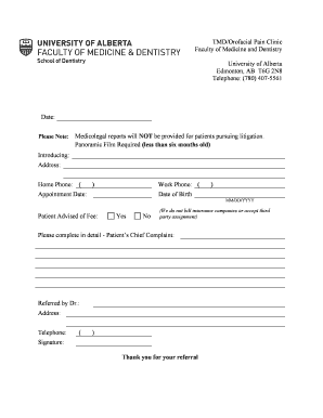 Fillable Online Referral Form - University of Alberta Fax Email Print ...