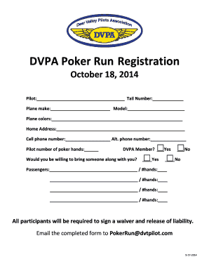 Fillable Online DVPA Poker Run Registration - bdvtpilotcomb Fax Email ...