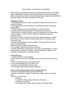 Fillable Online tricreek k12 in Volleyball Cautionary Statement ...