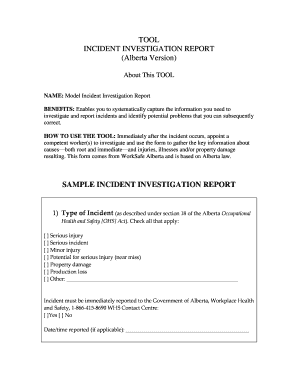 Fillable Online TOOL INCIDENT INVESTIGATION REPORT Alberta Version Fax ...