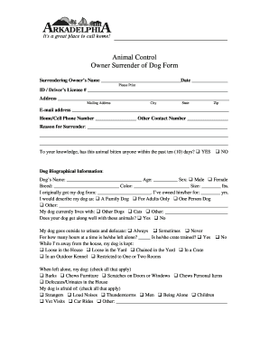 Fillable Online Animal Control Owner Surrender of Dog Form Fax Email ...