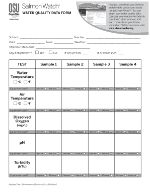 Fillable Online pacname Water Quality Data form - Northwest Aquatic and ...