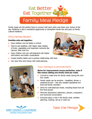 Fillable Online Family Meal Pledge - Healthy Eating Made Easier Dairy ...