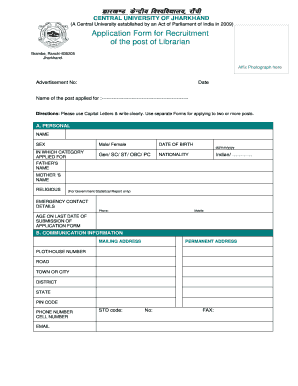 Fillable Online Application Form for Recruitment of the post of ...