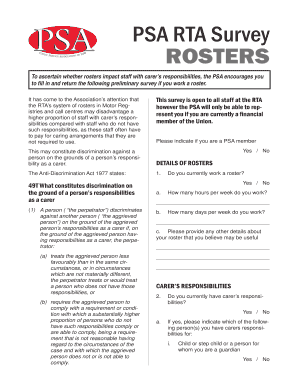 Fillable Online PSA RTA Survey ROSTERS Fax Email Print - pdfFiller