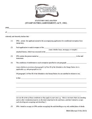 Fillable Online frca org STATUTORY DECLARATION STAMP DUTIES AMENDMENT ...