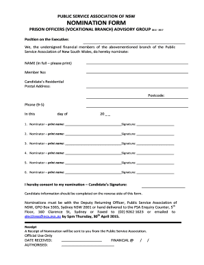 Fillable Online PUBLIC SERVICE ASSOCIATION OF NSW NOMINATION FORM ...