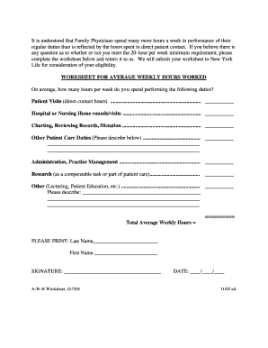 Fillable Online WORKSHEET FOR AVERAGE WEEKLY HOURS WORKED Hospital or ...