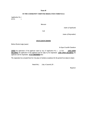 Fillable Online Form 49 IN THE COMMUNITY DISPUTES RESOLUTION TRIBUNALS ...
